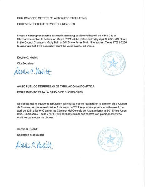 public-notice-test-tabulating-equipment- – City of Shoreacres